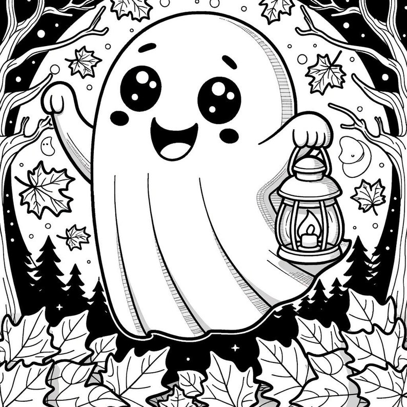 Autumn Ghost Printable Coloring Page Printable Procreate - Etsy