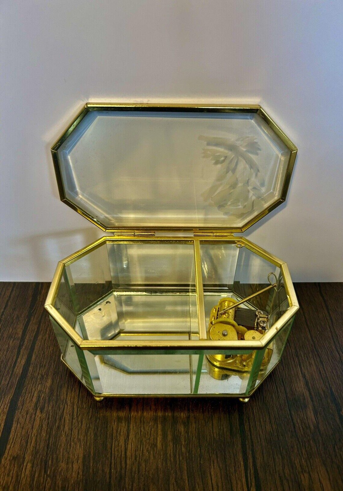 Vintage, Mitsuyo, Brass & Etched Glass, Music Box, Jewelry Box, fur ...