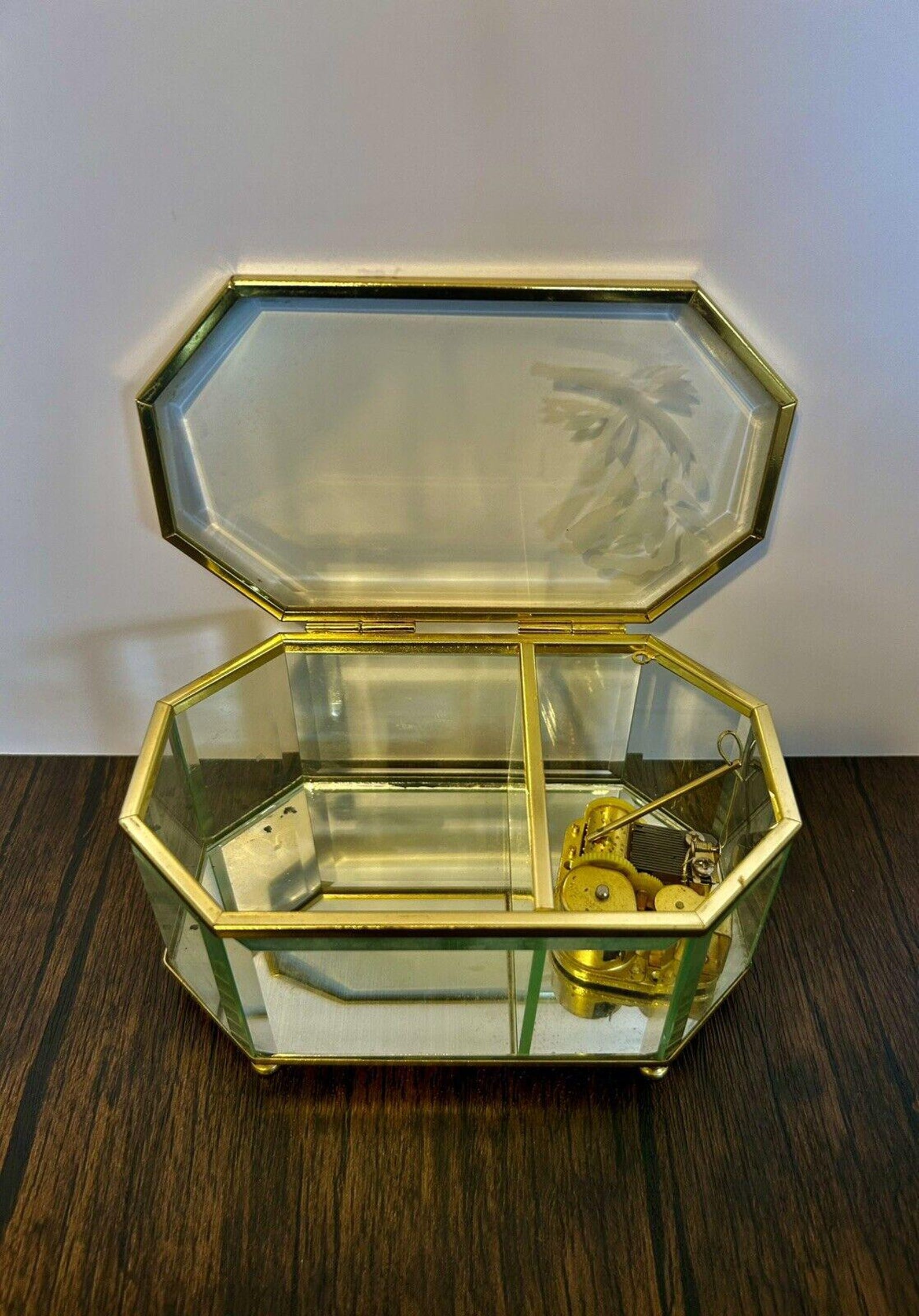 Vintage, Mitsuyo, Brass & Etched Glass, Music Box, Jewelry Box, fur ...