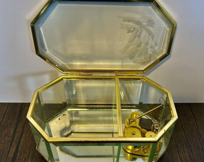 Vintage, Mitsuyo, Brass & Etched Glass, Music Box, Jewelry Box, “fur ...