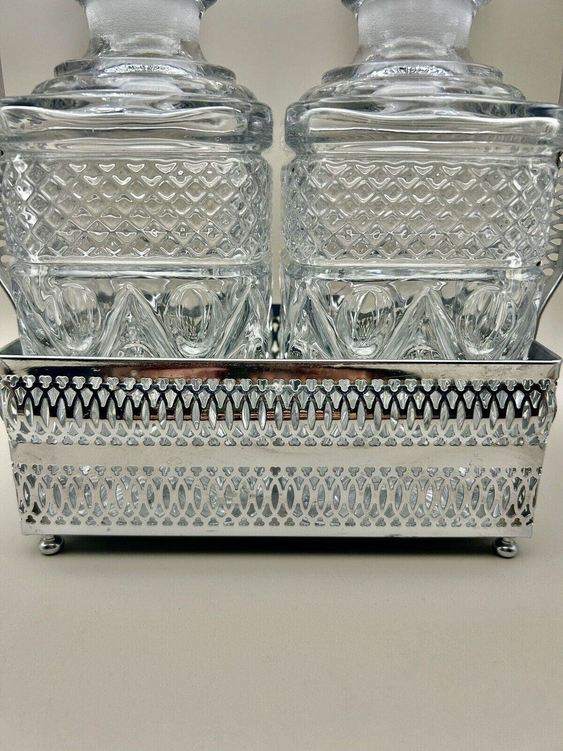 Set of 2, Imperial Cape Cod, Crystal Square Decanters, With Silver ...