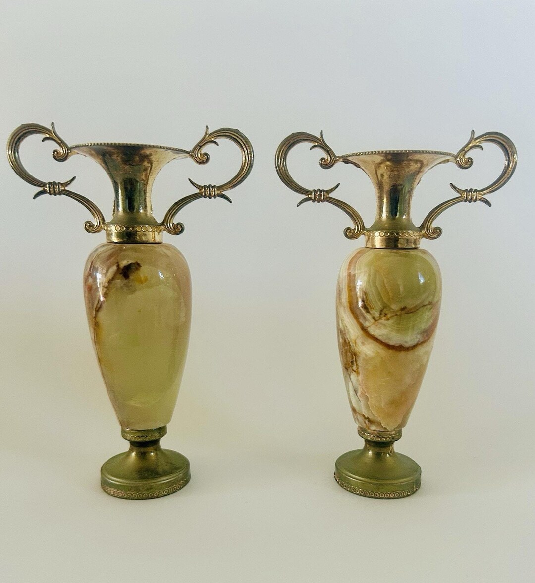 Vintage, Miniature, Double Handled, Onyx & Metal Vases, Set of Two - Etsy