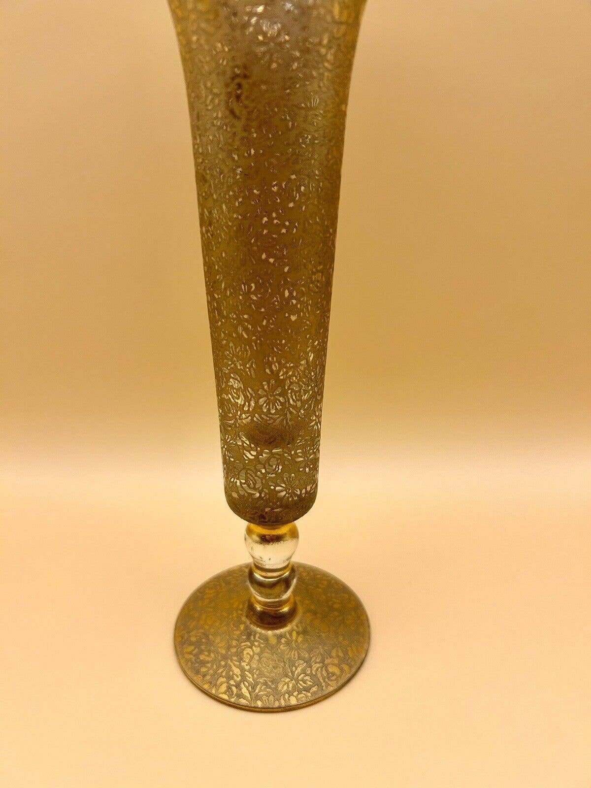 Mid Century Vintage. Ransgil Crystal, 22k Gold, Floral, Bud Vase, 8.5 ...