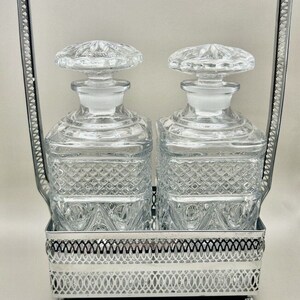 Set of 2, Imperial Cape Cod, Crystal Square Decanters, With Silver ...