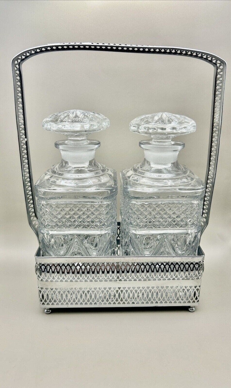 Set of 2, Imperial Cape Cod, Crystal Square Decanters, With Silver ...