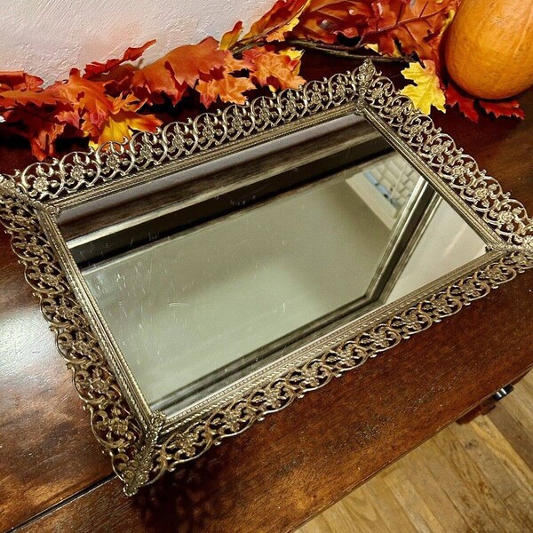 Antique Filigree Mirror Tray - Etsy