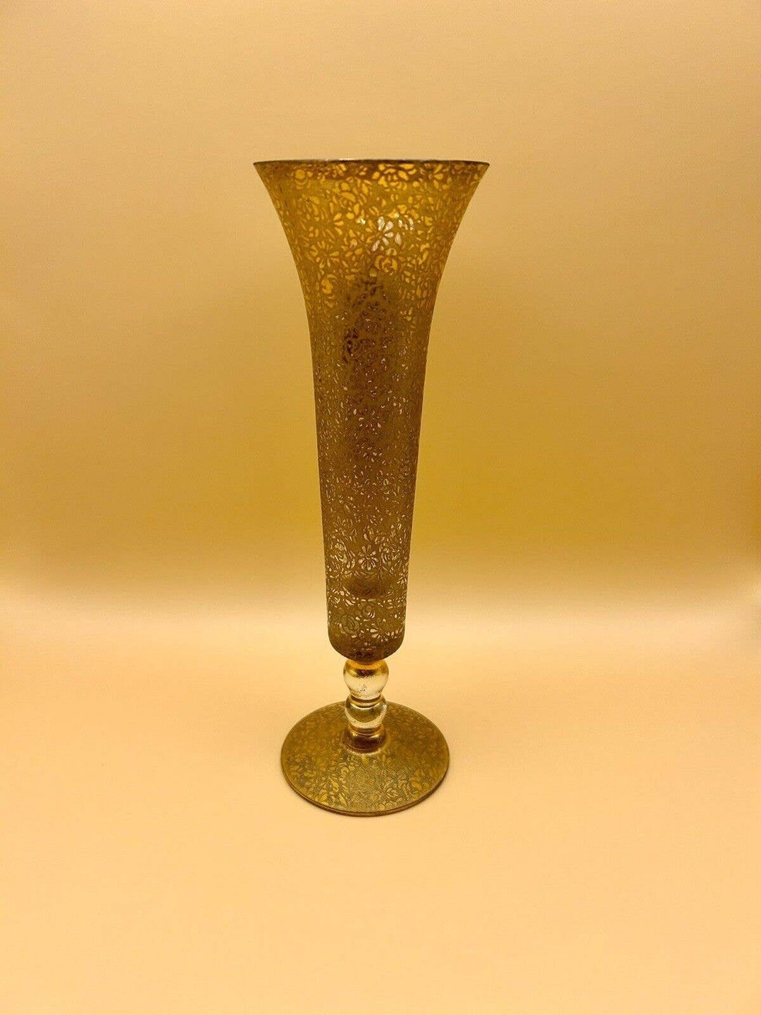 Mid Century Vintage. Ransgil Crystal, 22k Gold, Floral, Bud Vase, 8.5 ...