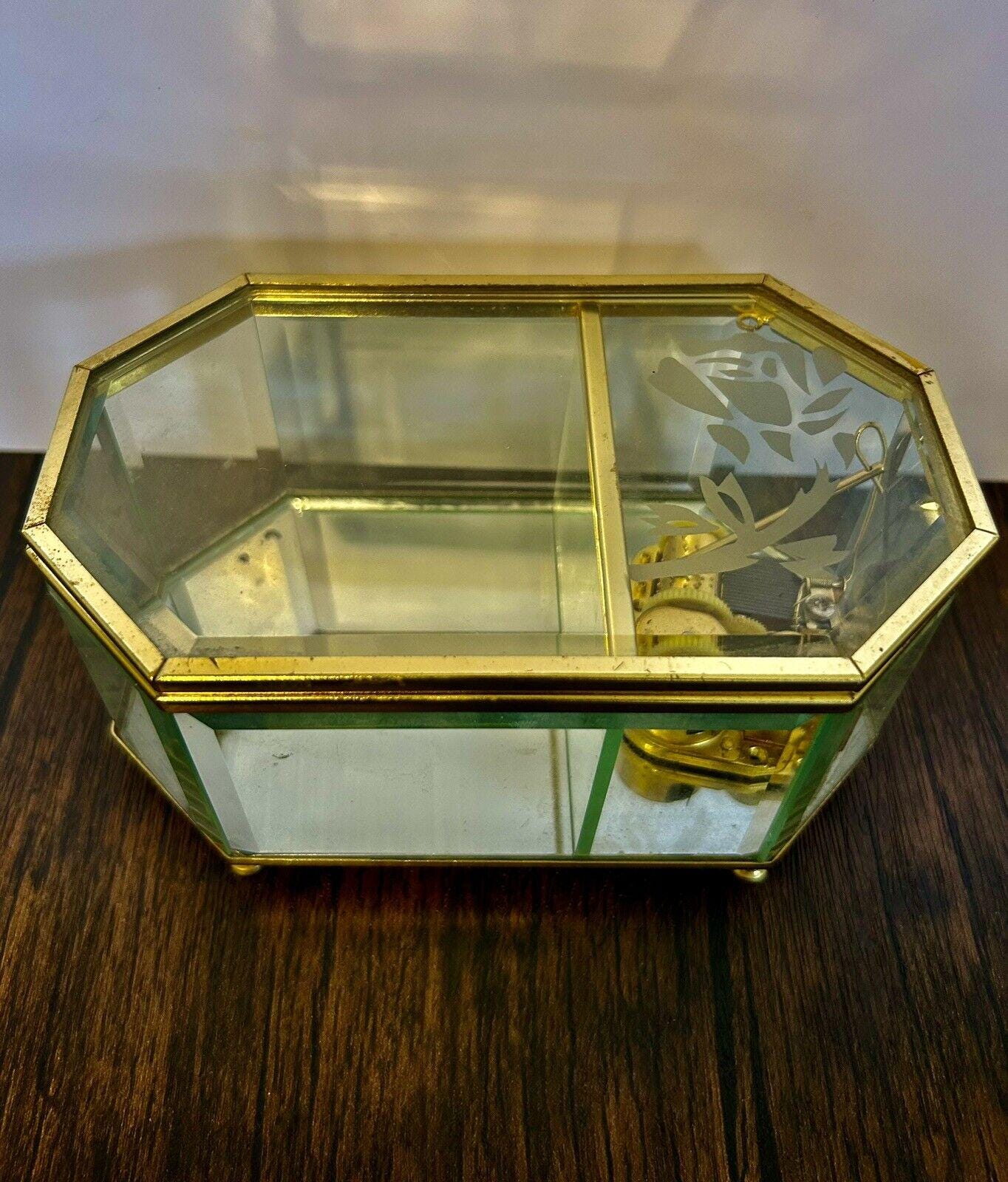 Vintage, Mitsuyo, Brass & Etched Glass, Music Box, Jewelry Box, fur ...