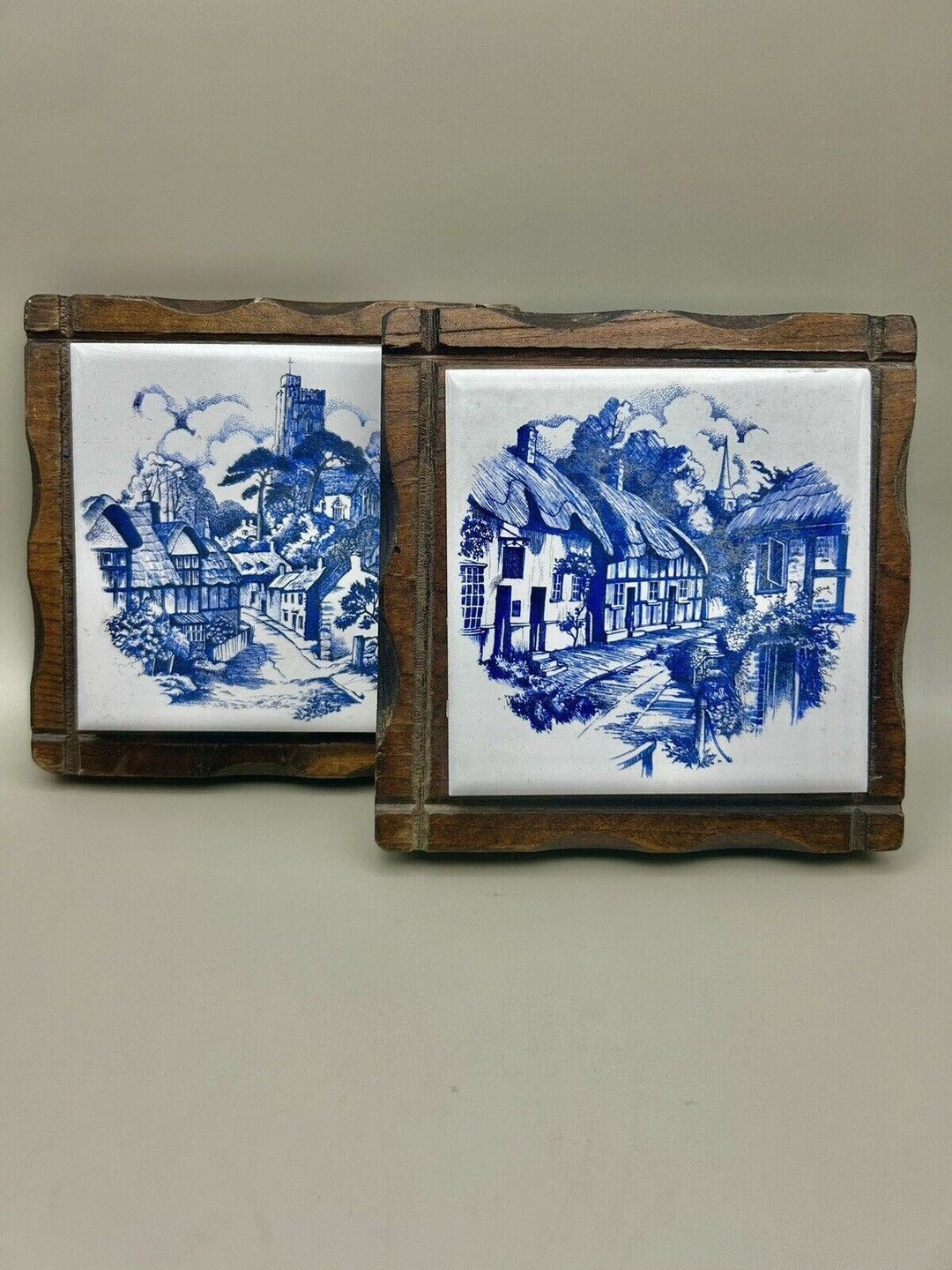 Two, Vintage, Jerry Schultz, Wall Plaques, English Cottage , 5.5 by 5.5 - Etsy