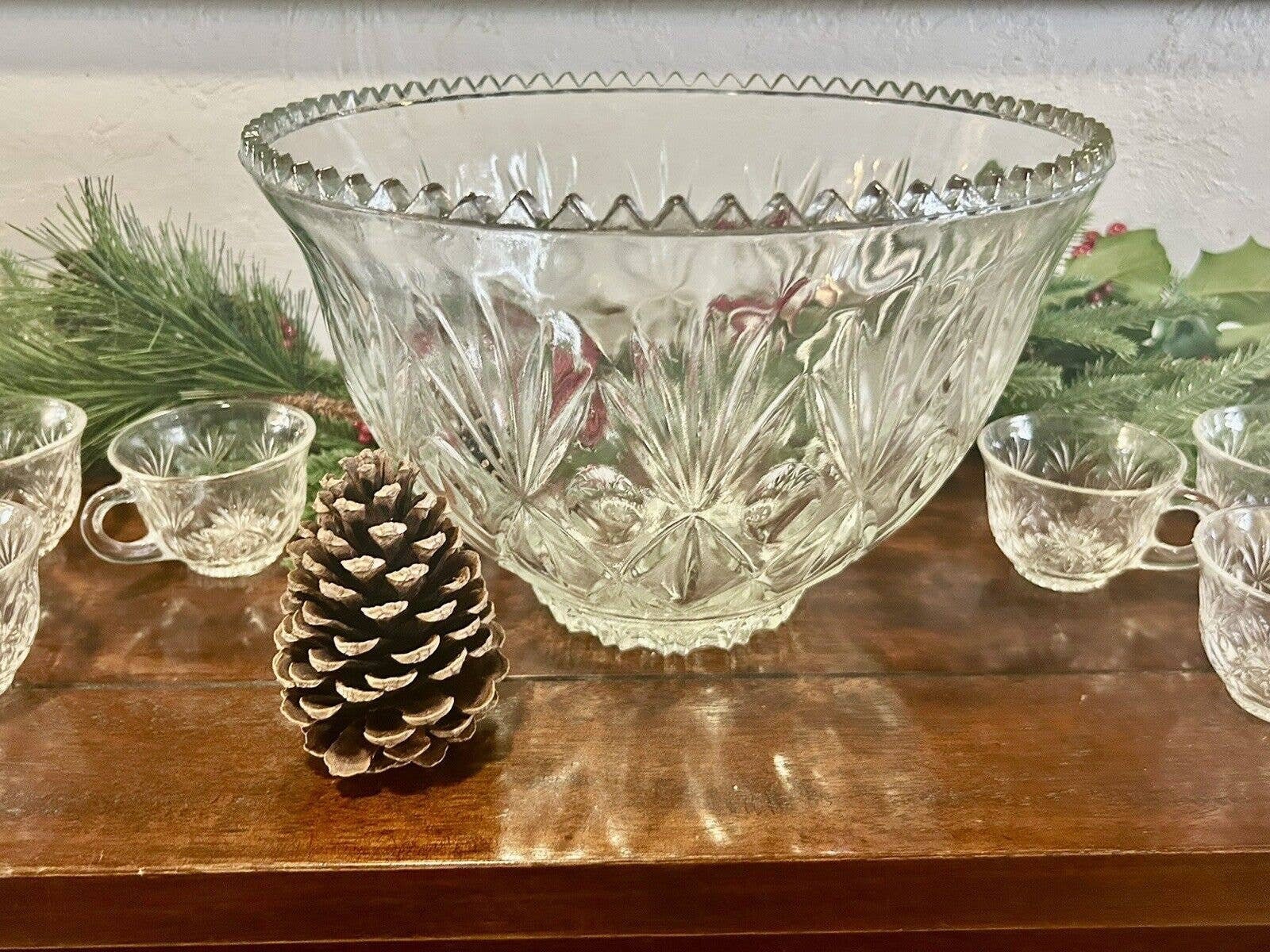 Heritage, Thumbprint 7 Qt Punch Bowl, 11 6oz Cups, Hazel Atlas, Pressed ...