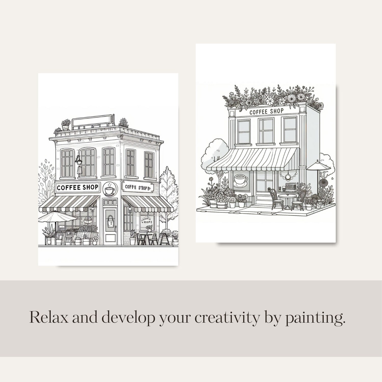 42 Pages of Coffee Shops Coloring Pages for Adults, Family Coloring ...