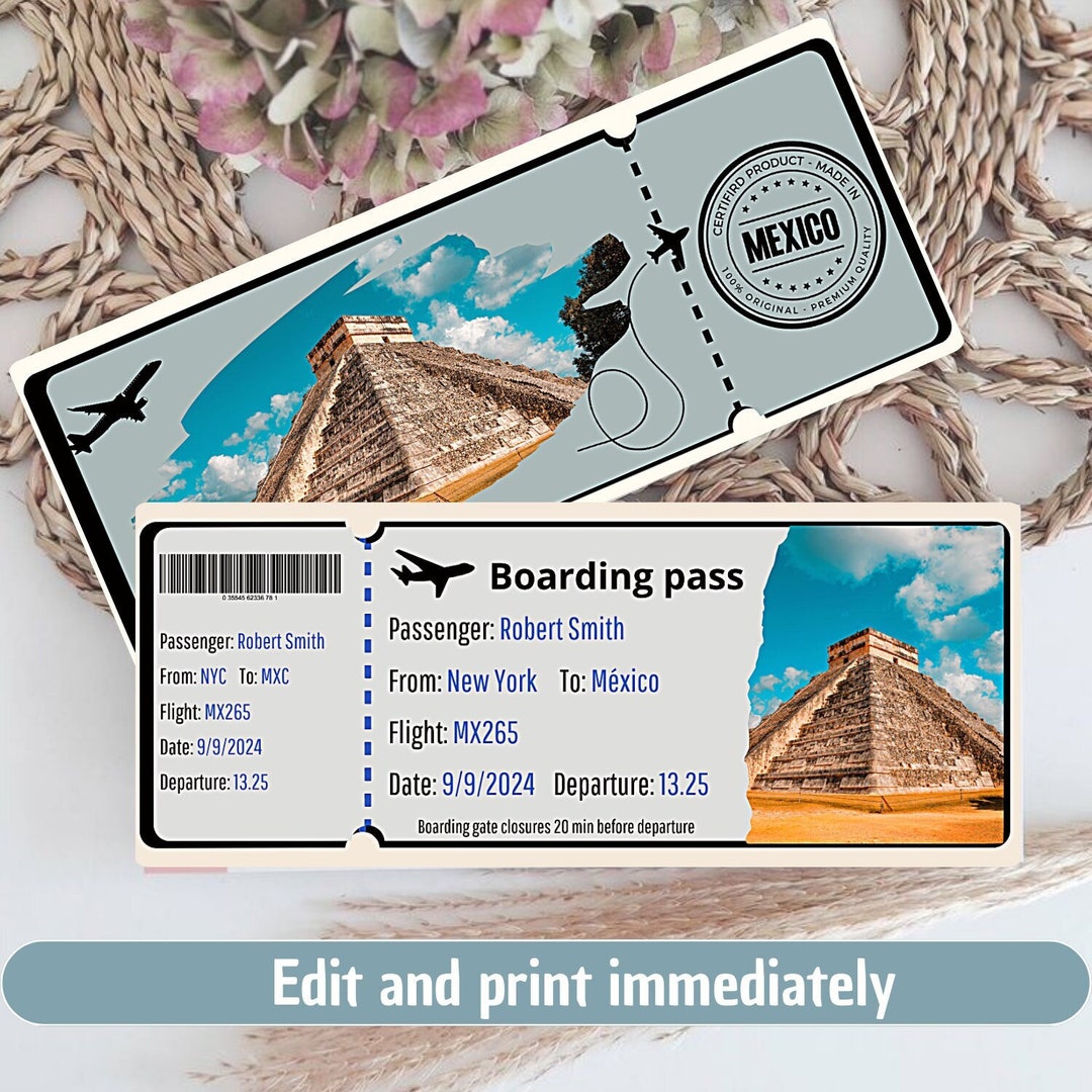 Boarding Pass Template Travel to Mexico With Photo, Gift Coupon ...
