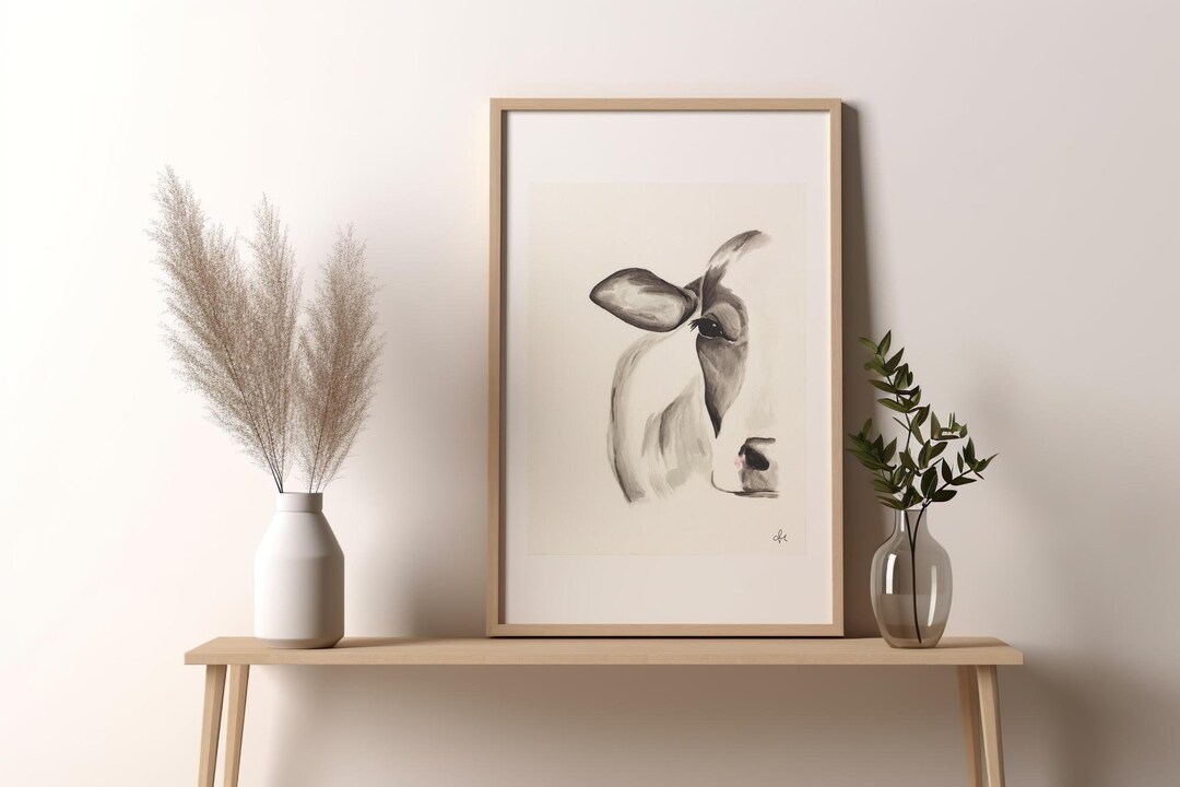 Half Cow Face, Artwork, Watercolor, Watercolor, Mural Gift, Animal ...