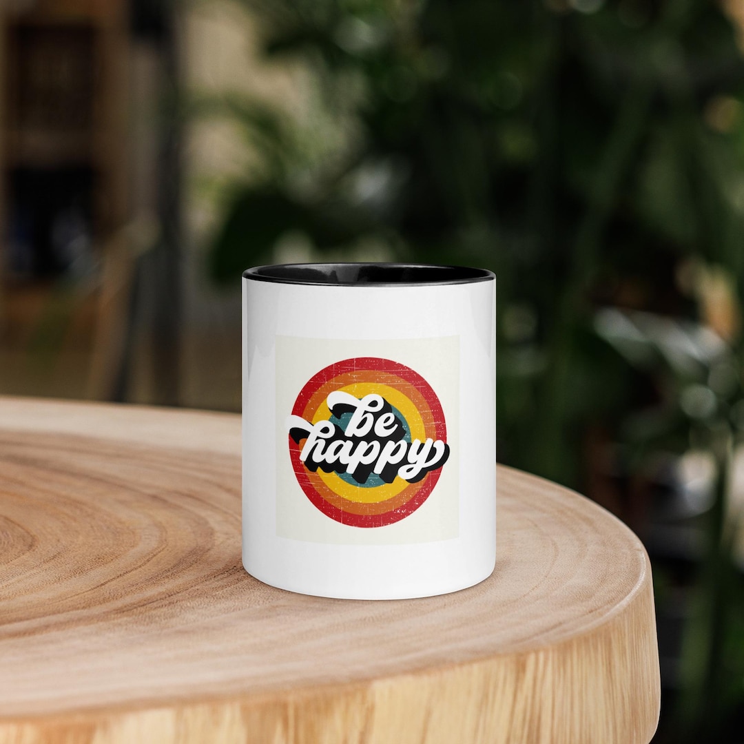 Be Happy Mug With Color Inside - Etsy