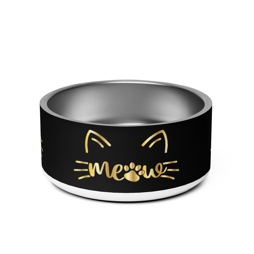 Stainless Steel Cat Food/water Bowl With MEOW and Paw Print Design, Pet ...