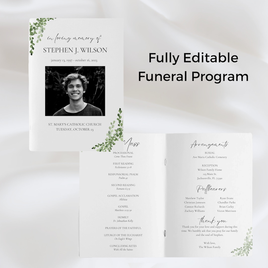 Catholic Christian Funeral Program, Obituary Program, Downloadable ...