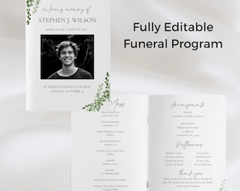 Christian Funeral Program Template Editable in Canva, Obituary ...