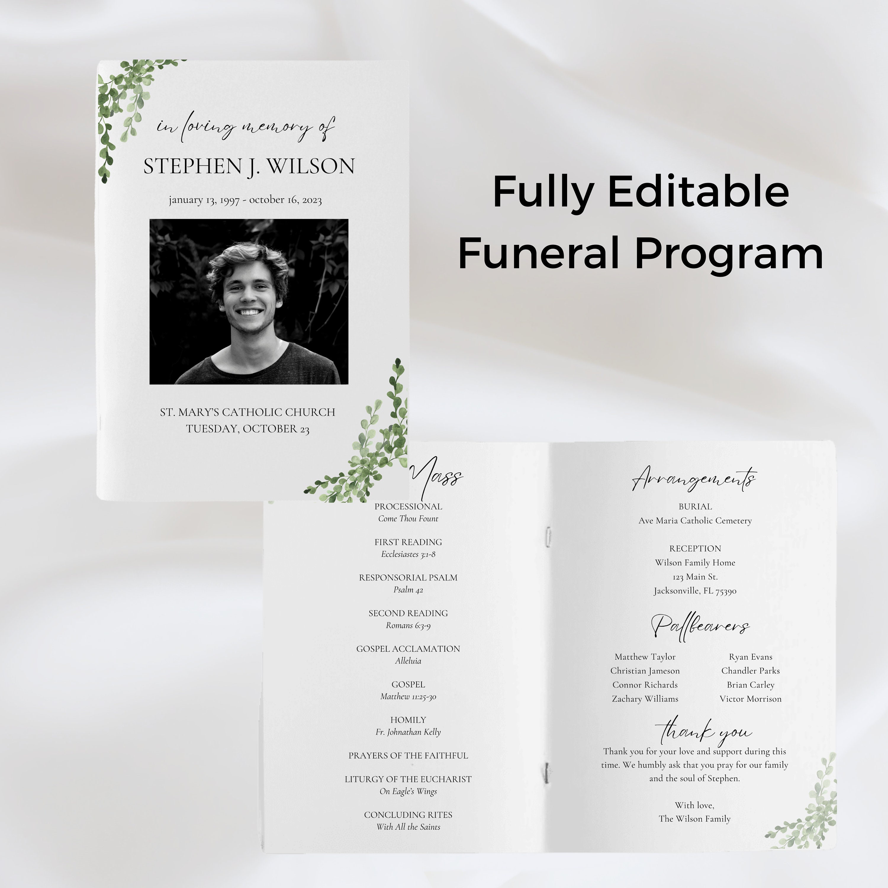 Catholic Christian Funeral Program, Obituary Program, Downloadable ...