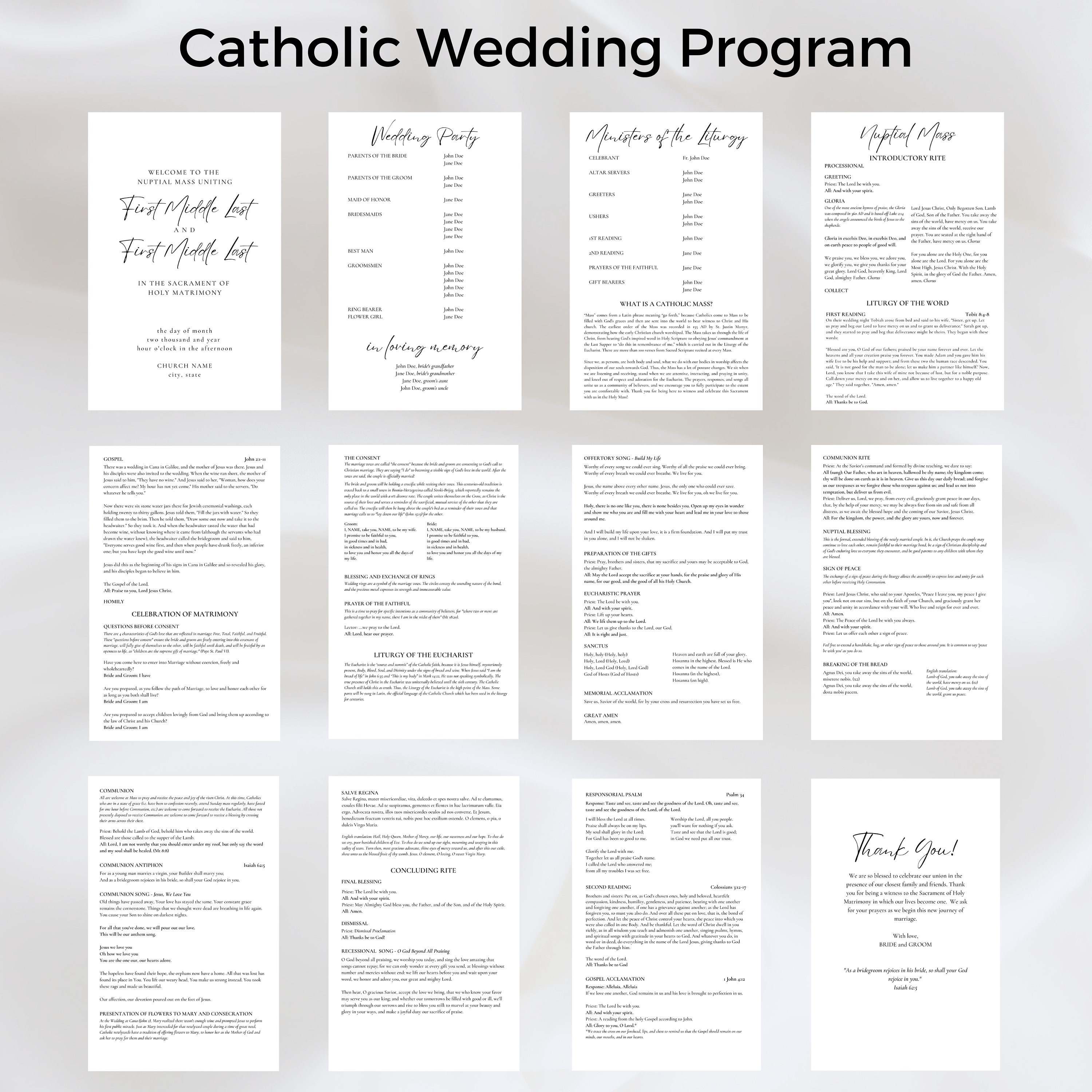 Catholic Minimalist Wedding Signage Bundle, Mass Program, Seating Chart ...