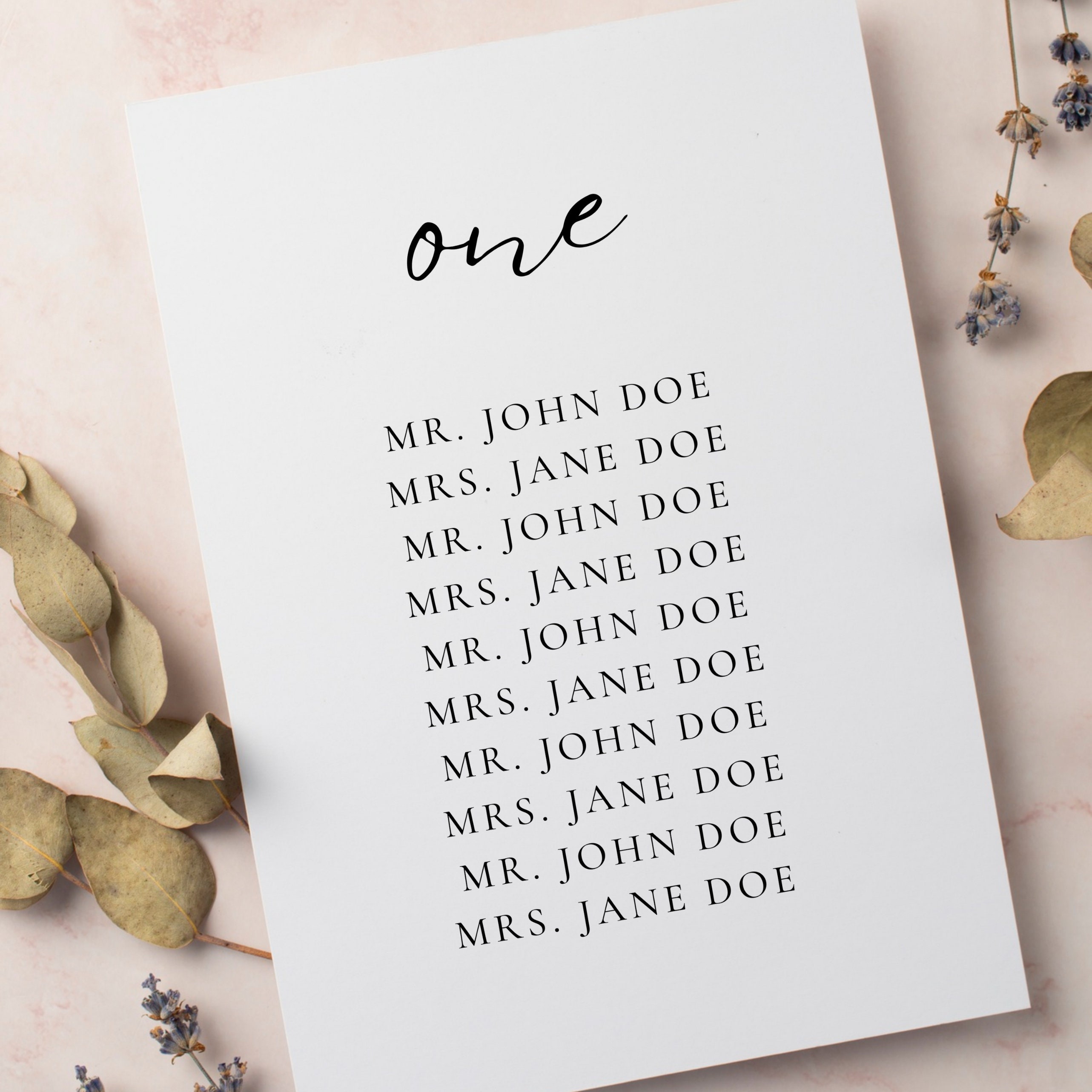 Minimalist Wedding Seating Chart, Assigned Tables, 20 Individual ...