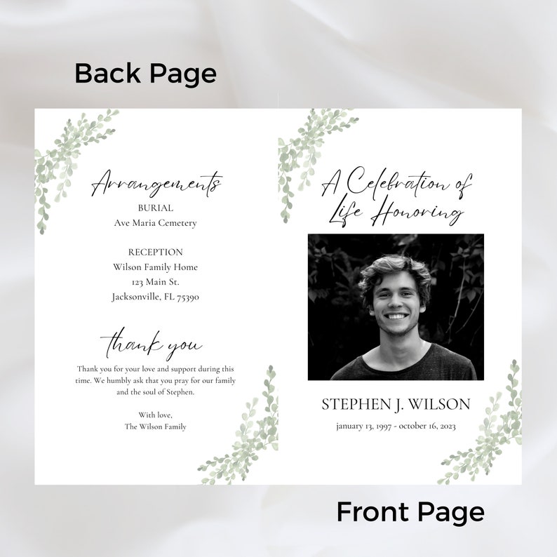 Editable Funeral Program Template, Funeral Memorial, Greenery Order of ...