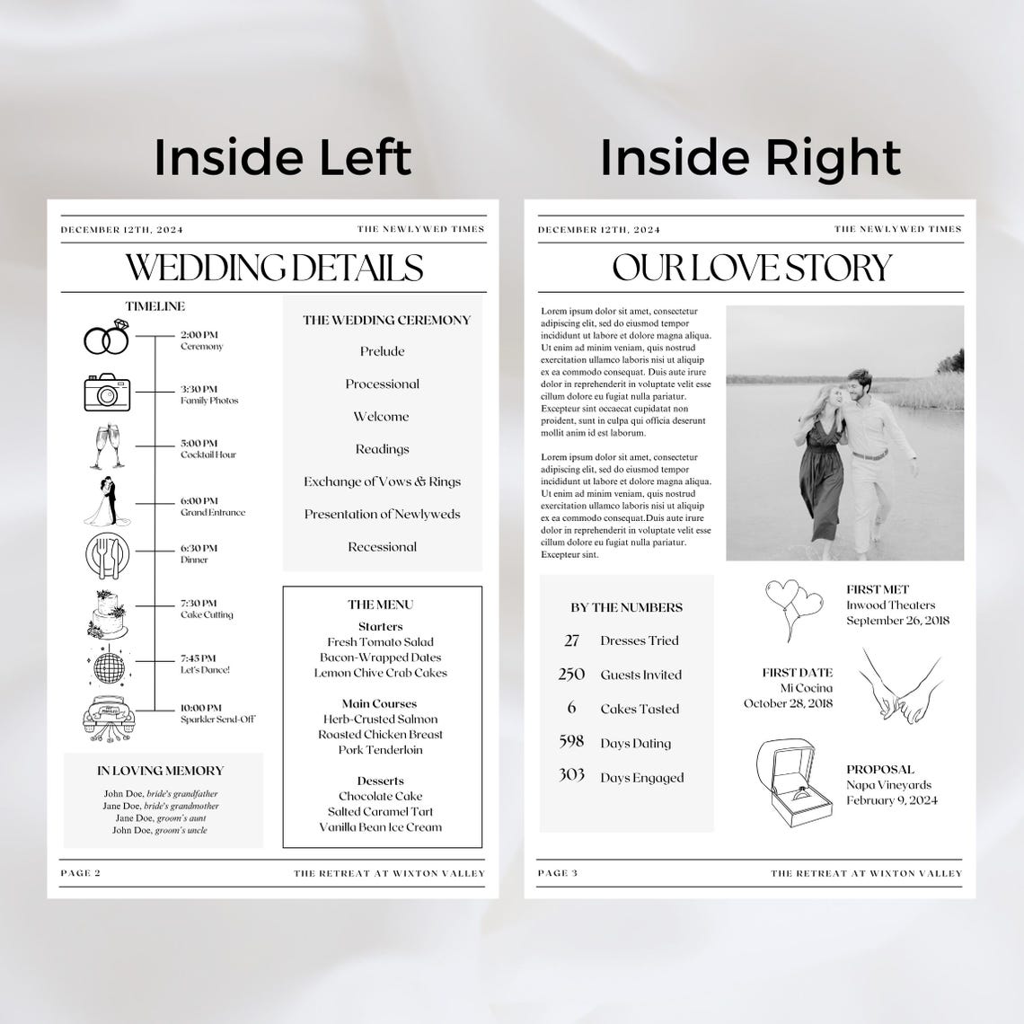 Newspaper Wedding Infographic, Newlywed Times, Editable Downloadable ...