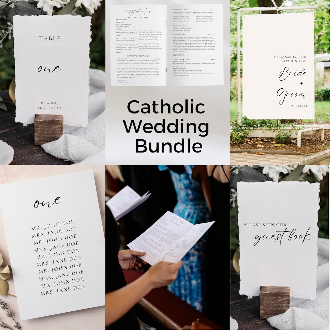 Catholic Minimalist Wedding Signage Bundle, Mass Program, Seating Chart ...