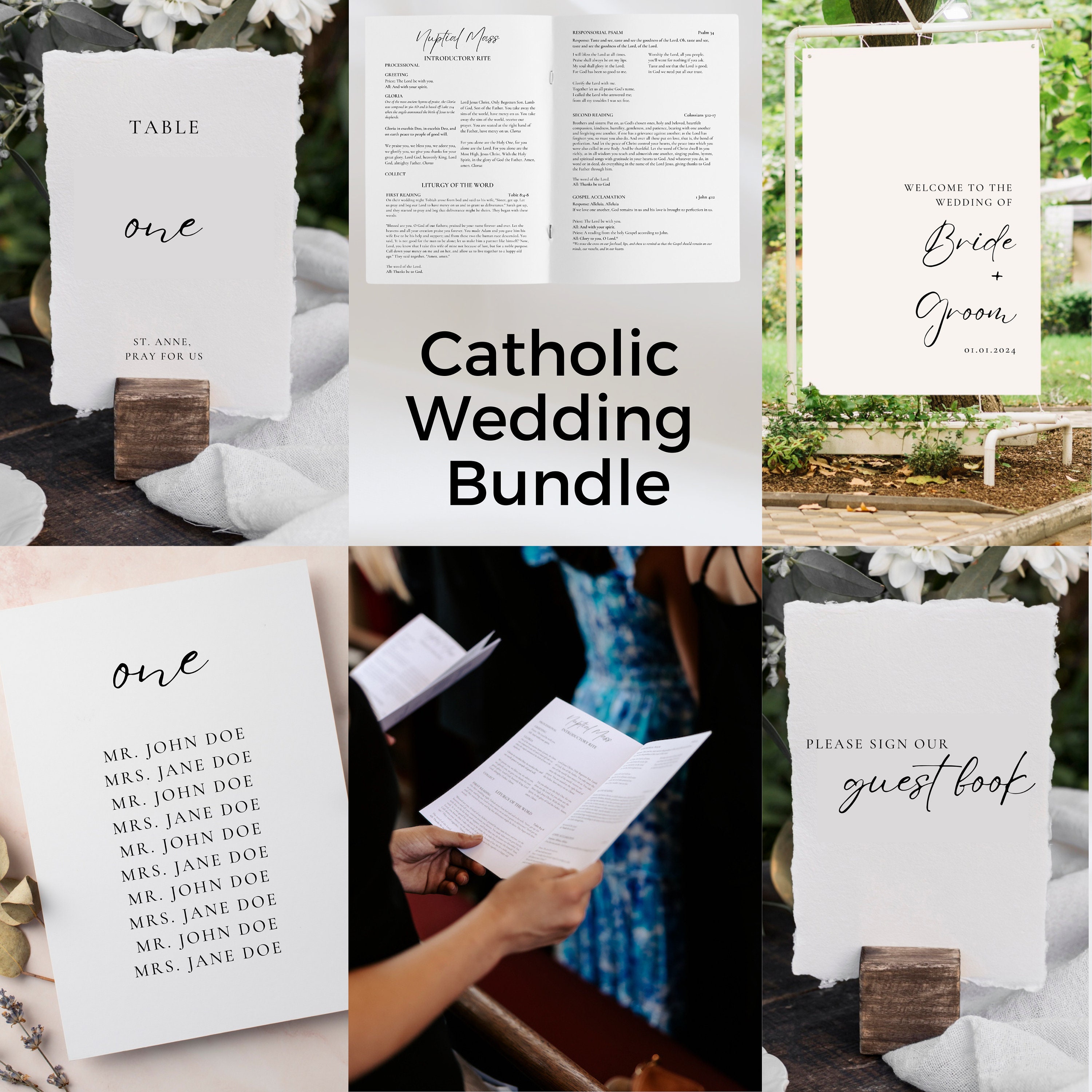 Catholic Minimalist Wedding Signage Bundle, Mass Program, Seating Chart ...