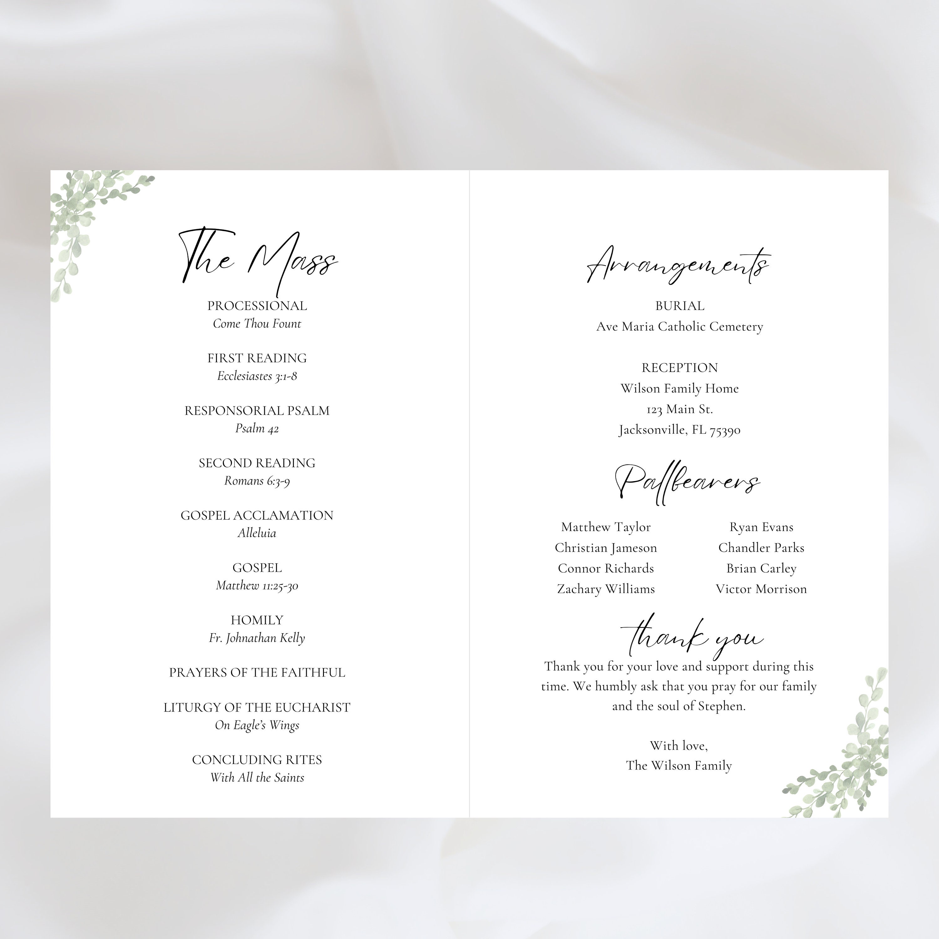 Catholic Christian Funeral Program, Obituary Program, Downloadable ...