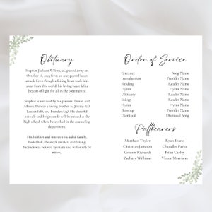 Greenery Funeral Program Template: Celebration of Life (editable, PDF ...