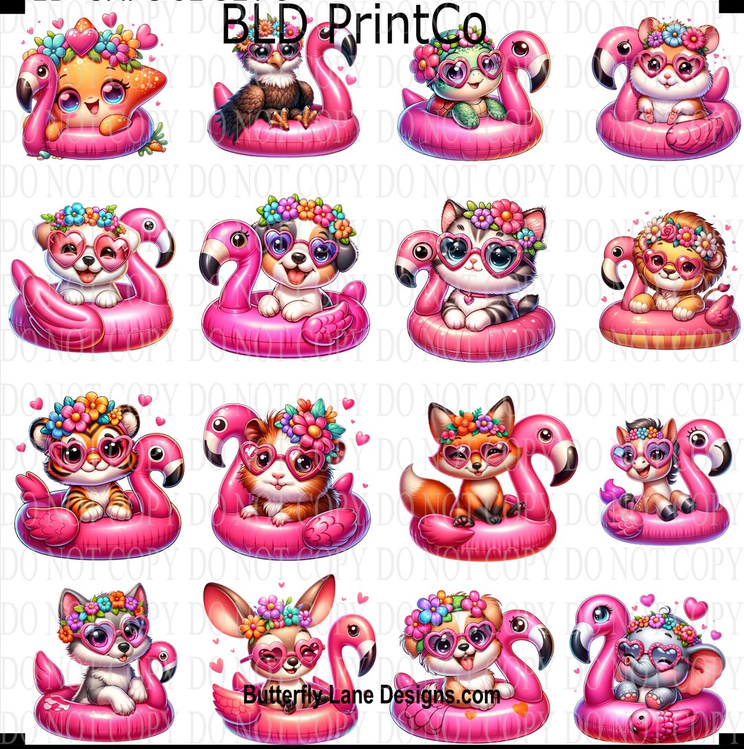 UV DTF Decal Element Sheets Caps 32 Cute Animals in Floaties- Set 5- - Etsy