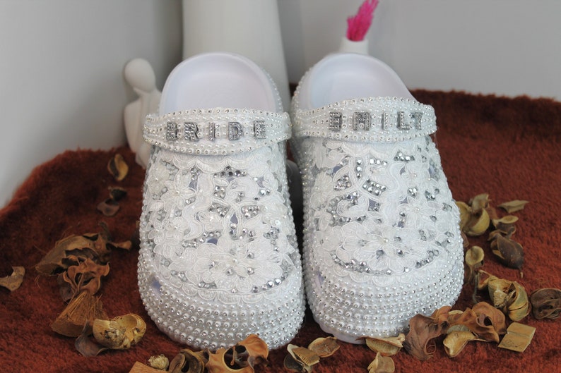 Personalized Bridal Slippers, Lace and Crystal Stones Bachelorette ...