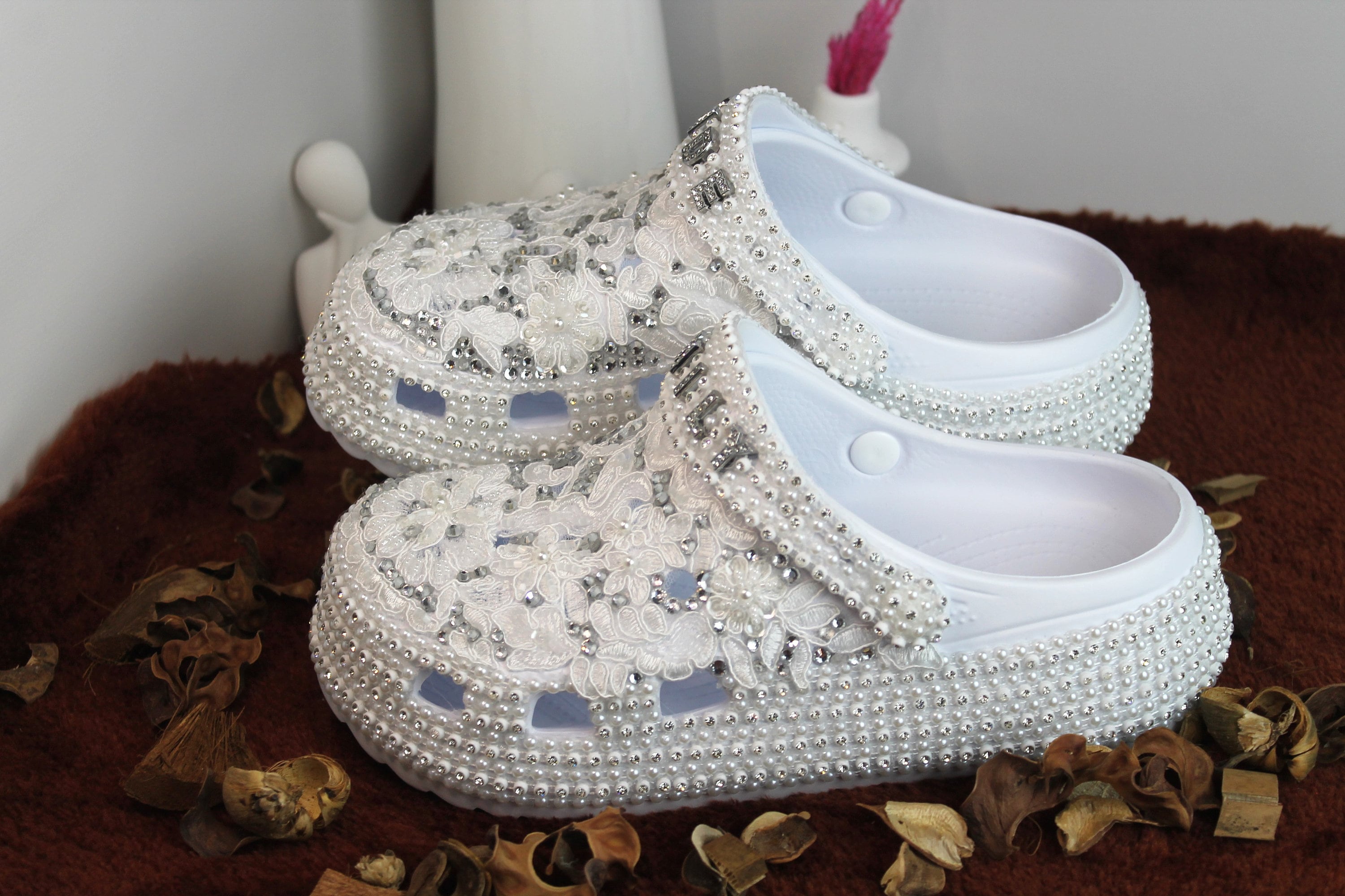 Personalized Bridal Slippers Lace and Crystal Stones - Etsy