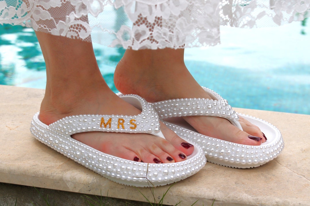 Handmade Bridal Pearl Slippers Customizable Bride-to-be Gift & Unique ...