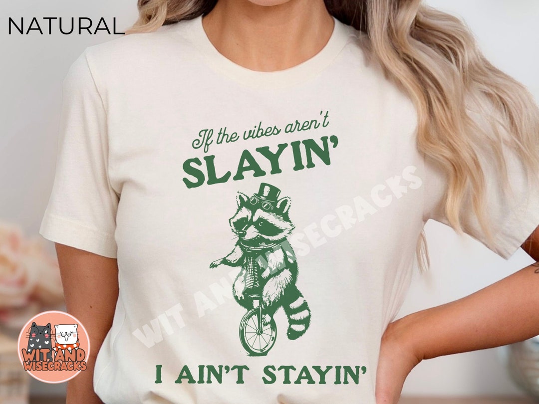 Raccoon Meme Shirt If the Vibes Arent Slayin, Funny Trash Panda Ironic ...
