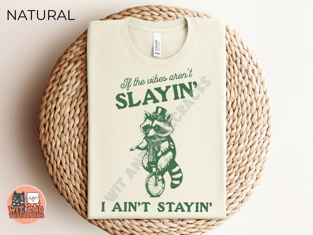 Raccoon Meme Shirt If the Vibes Arent Slayin, Funny Trash Panda Ironic ...