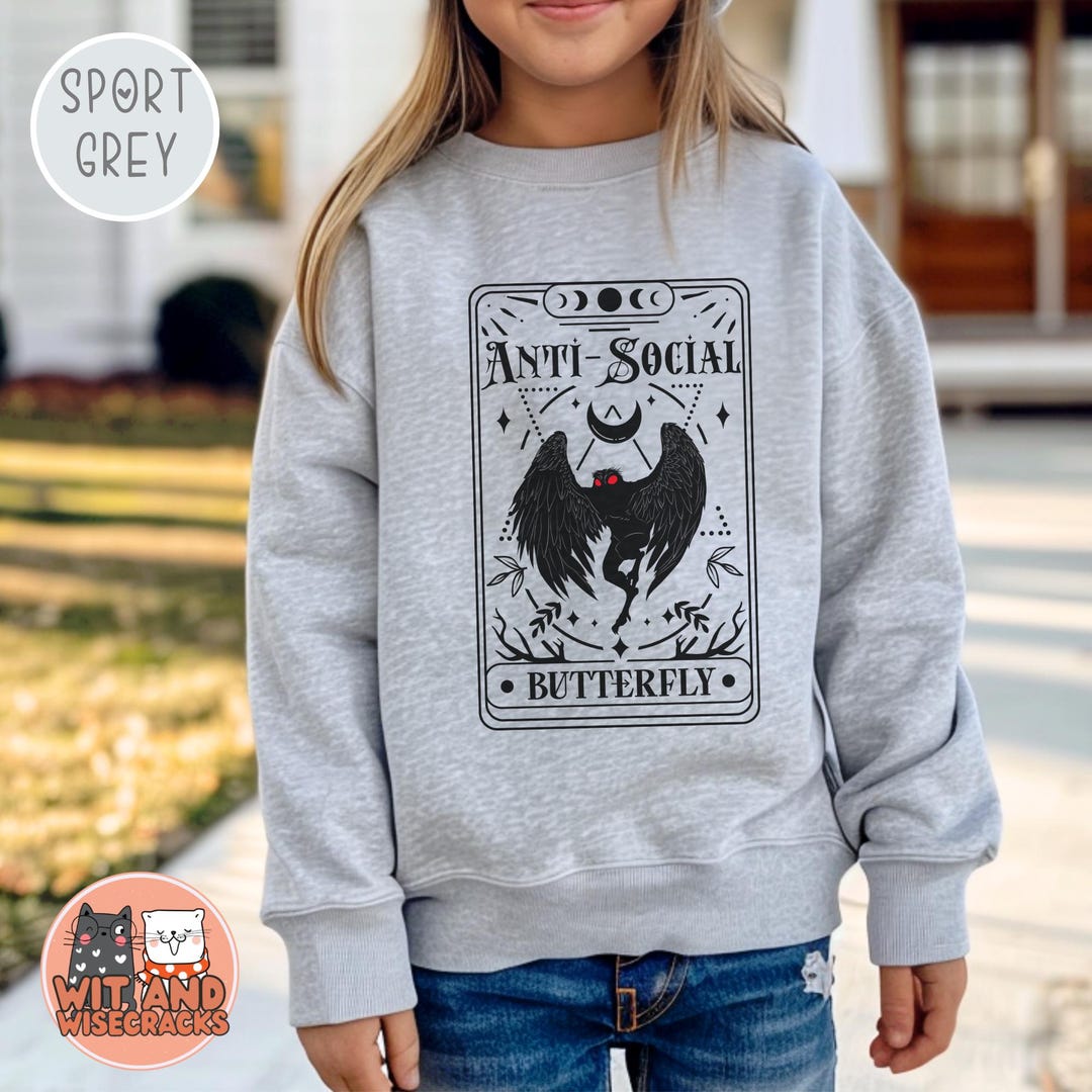Mothman Tarot Card Antisocial Butterfly YOUTH Sweatshirt Cryptid ...