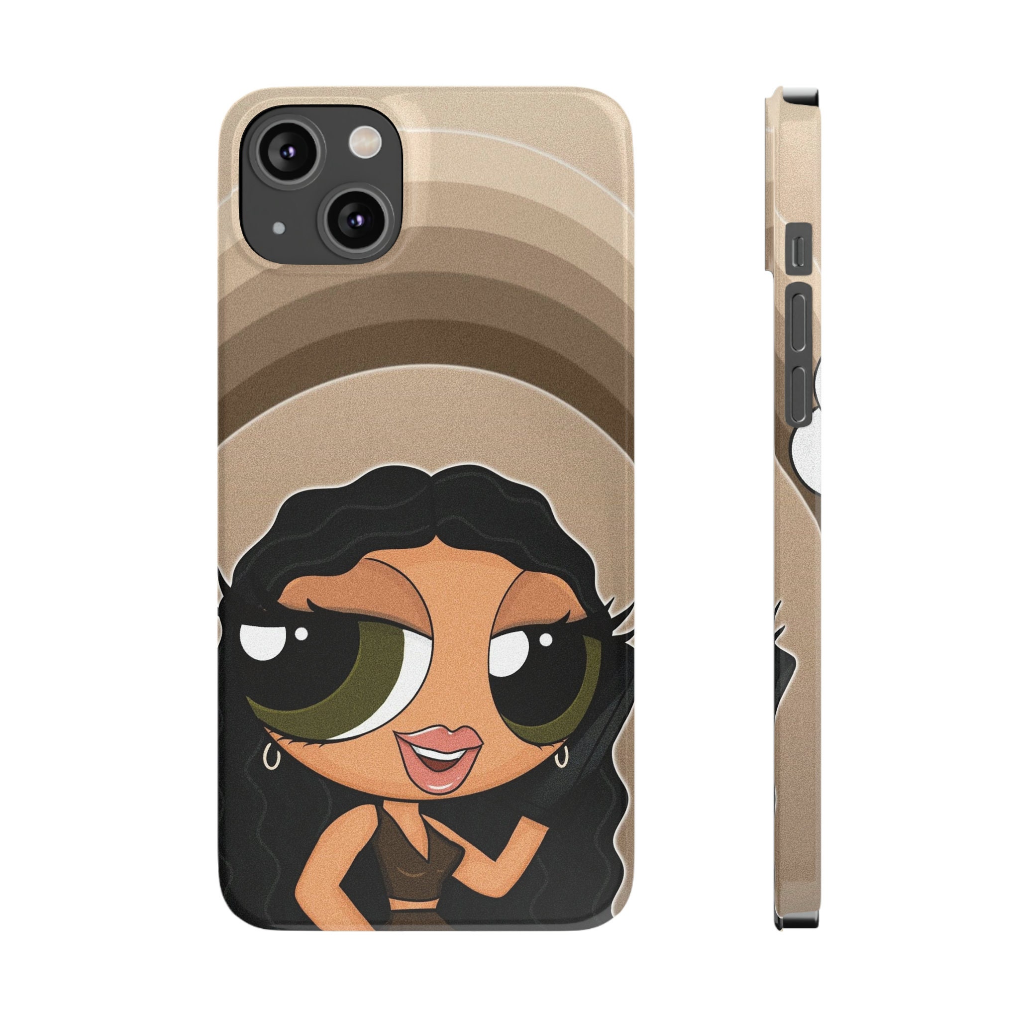 Powerpuff Inspired Cartoon Girl Slim Phone Case, Brown Hair With Hazel ...