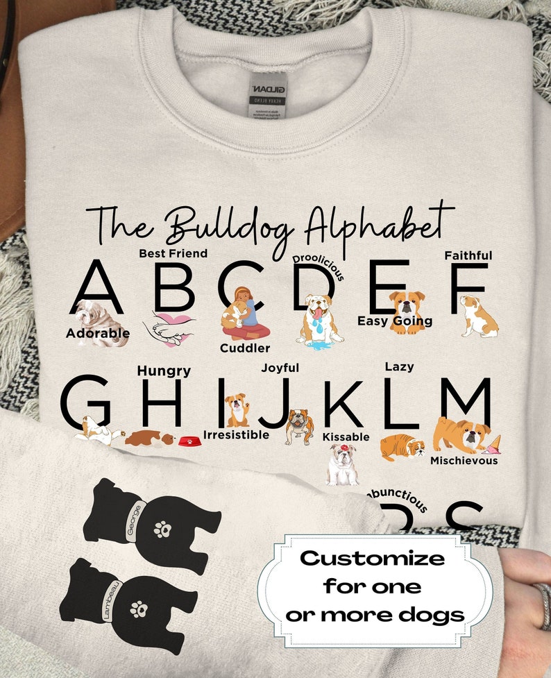 Bulldog Alphabet Custom Sweatshirt: Personalized Dog Lover Shirt - Etsy