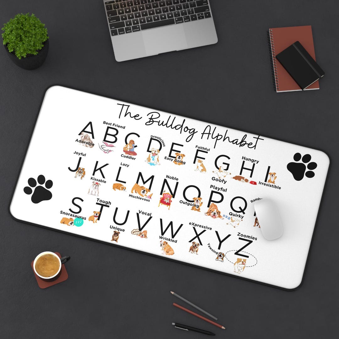 Bulldog Alphabet Desk Mat, Cute Puppy Work Pad, Animal Lover Office ...