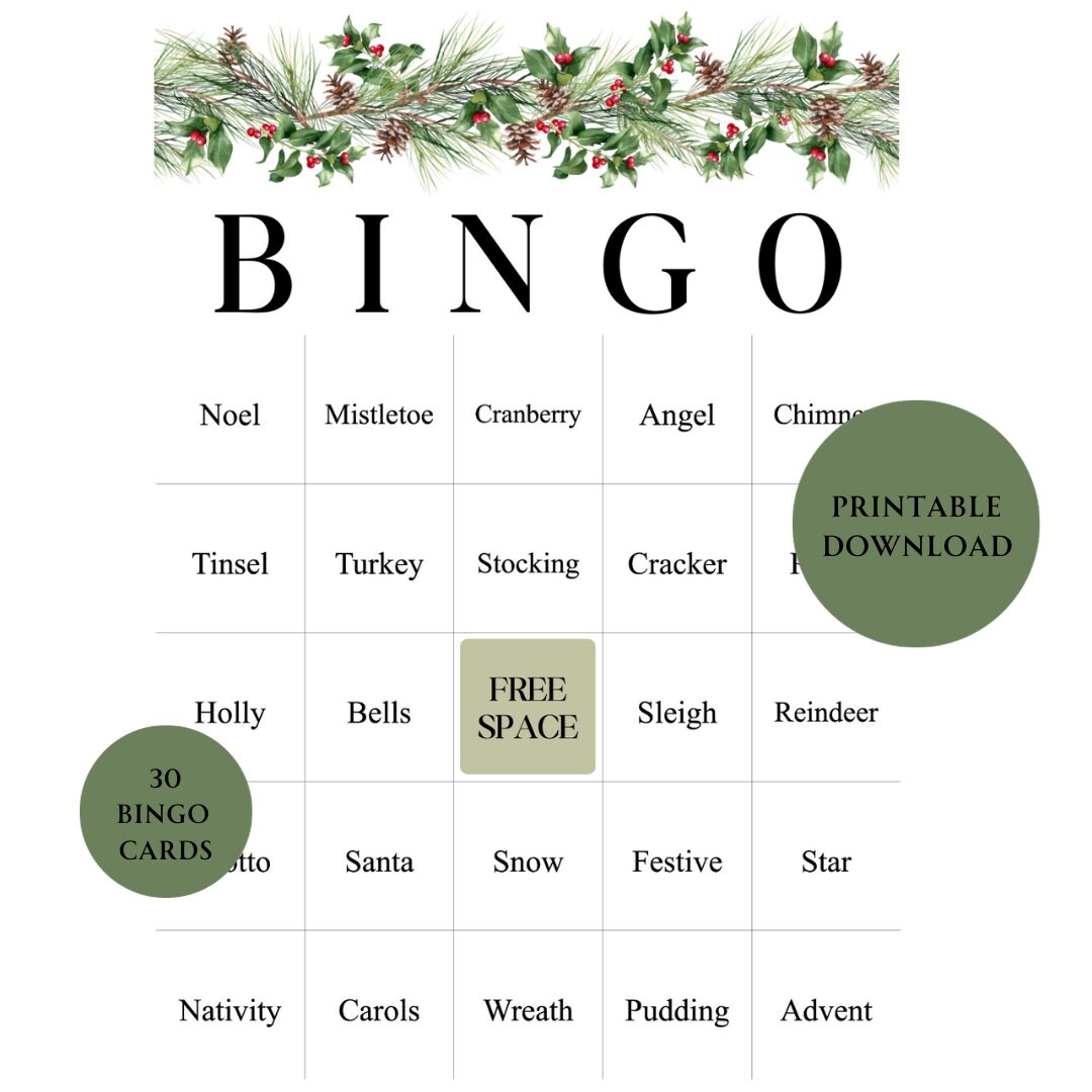 Fun Christmas Game, Printable Holiday Game, Christmas Bingo, 30 ...