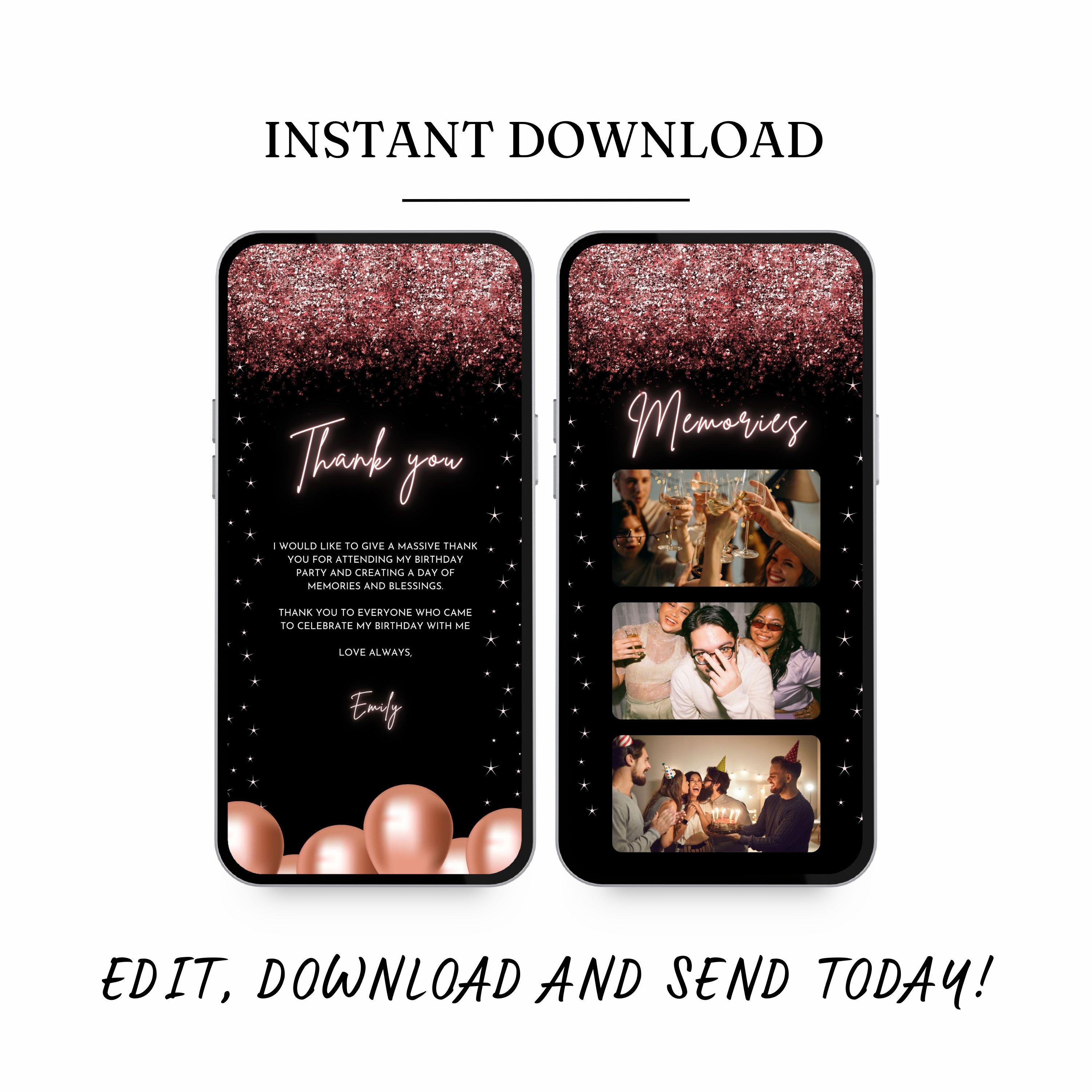 Birthday Party Thank You Note Template, Electronic Birthday Thank You ...