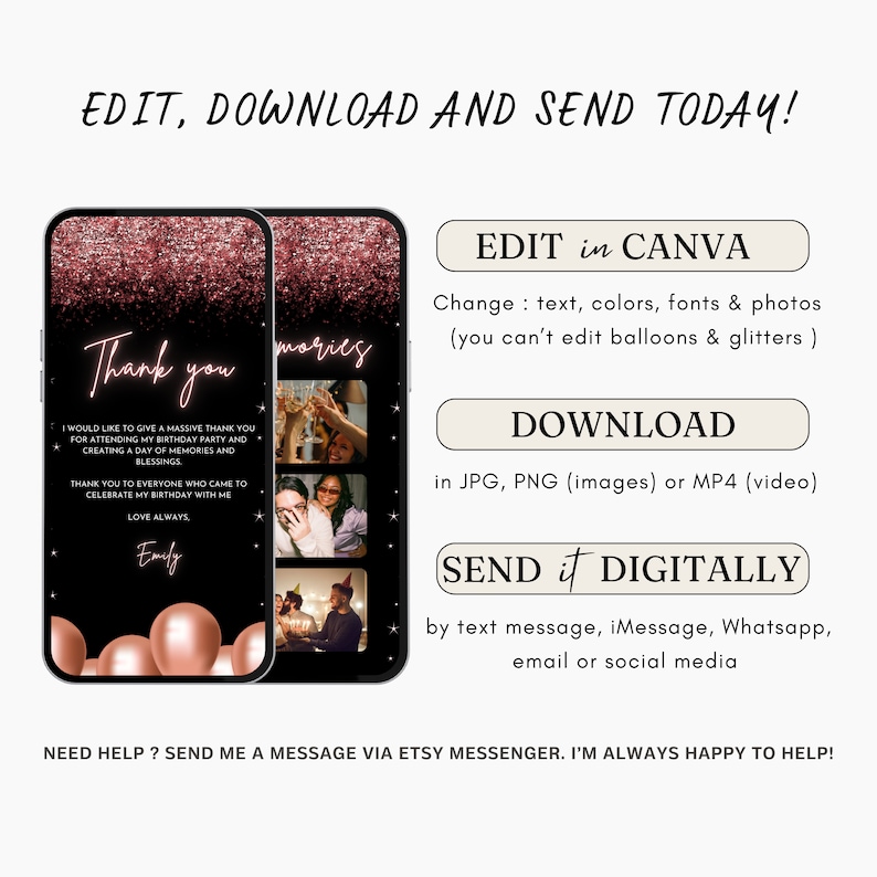 Birthday Party Thank You Note Template, Electronic Birthday Thank You ...