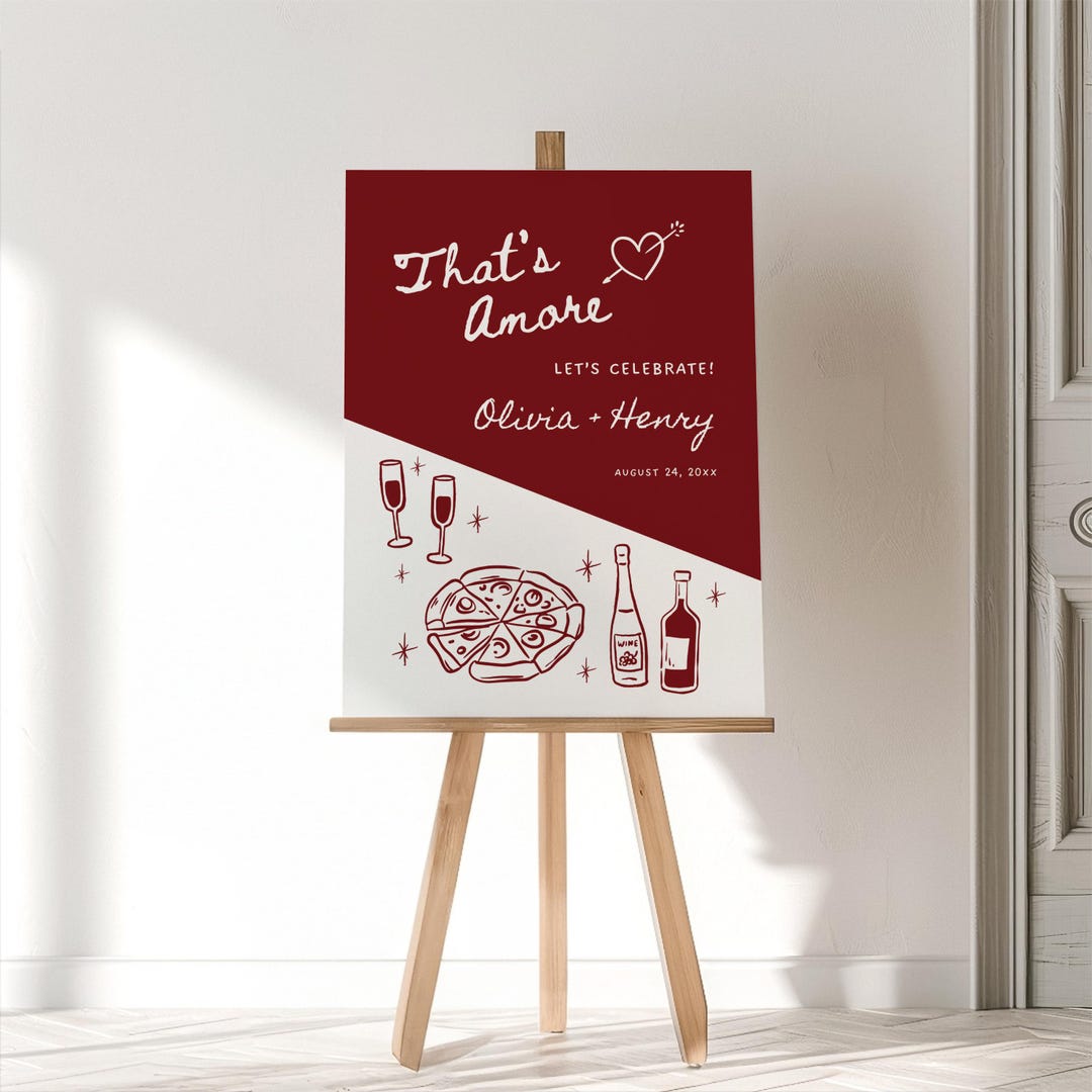 Italian Theme Engagement Party Welcome Sign: Hand-drawn Pizza & Wine ...