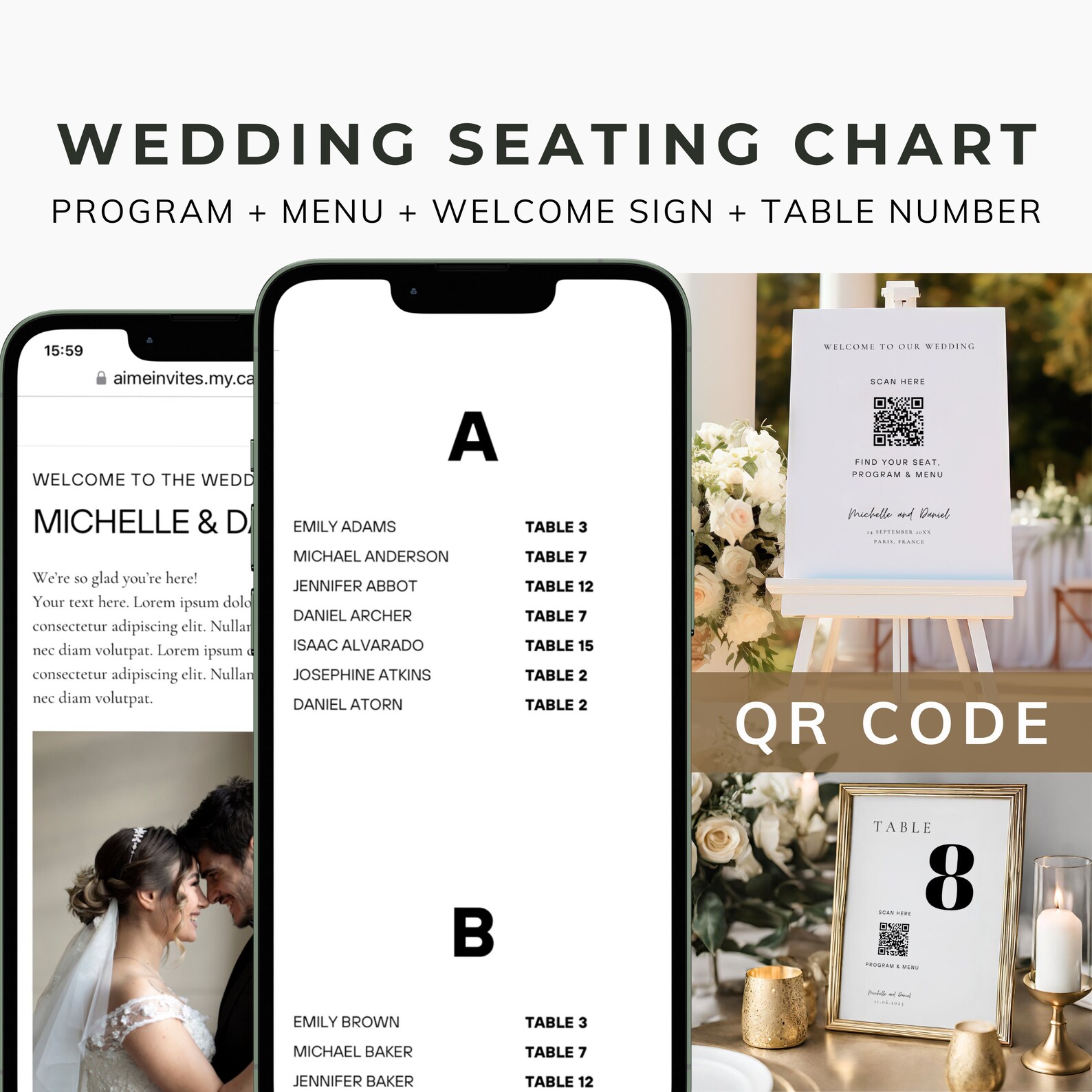 Digital Seating Chart Plan Menu Program Welcome Sign Order of Events ...