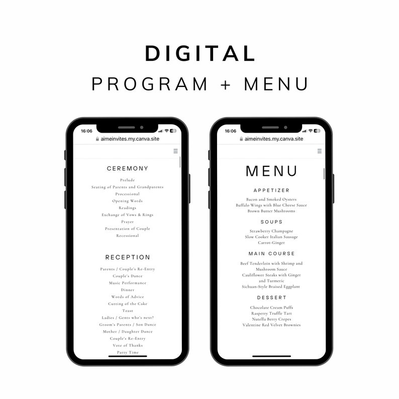 Digital Seating Chart Plan Menu Program Welcome Sign Order of Events ...