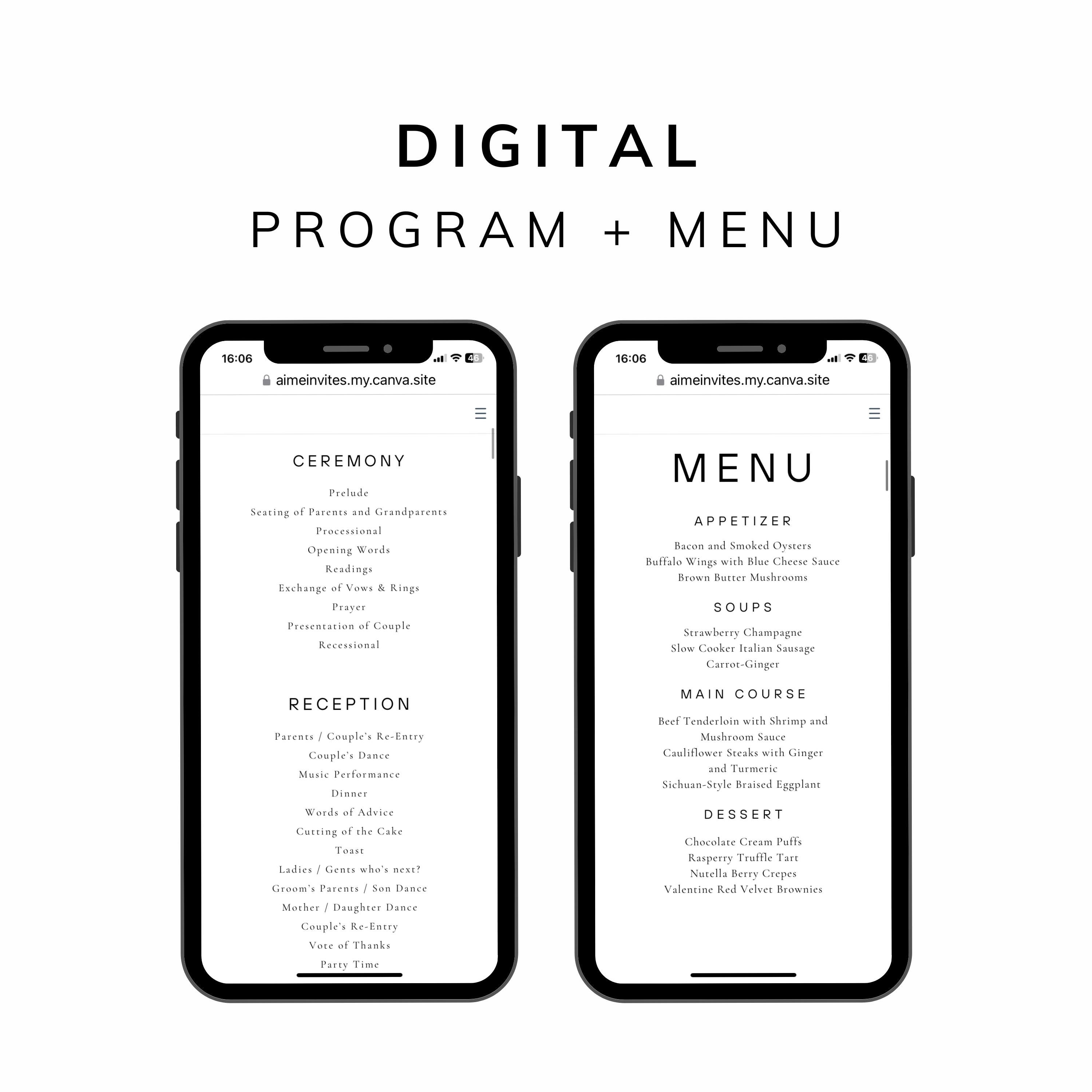 Digital Seating Chart Plan Menu Program Welcome Sign Order of Events ...