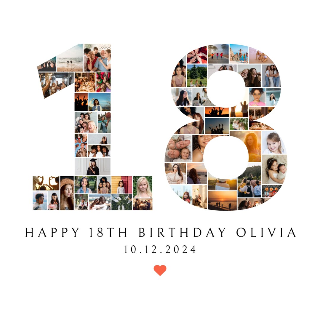 18th Birthday Photo Collage Template, Custom 18th Birthday Gift ...