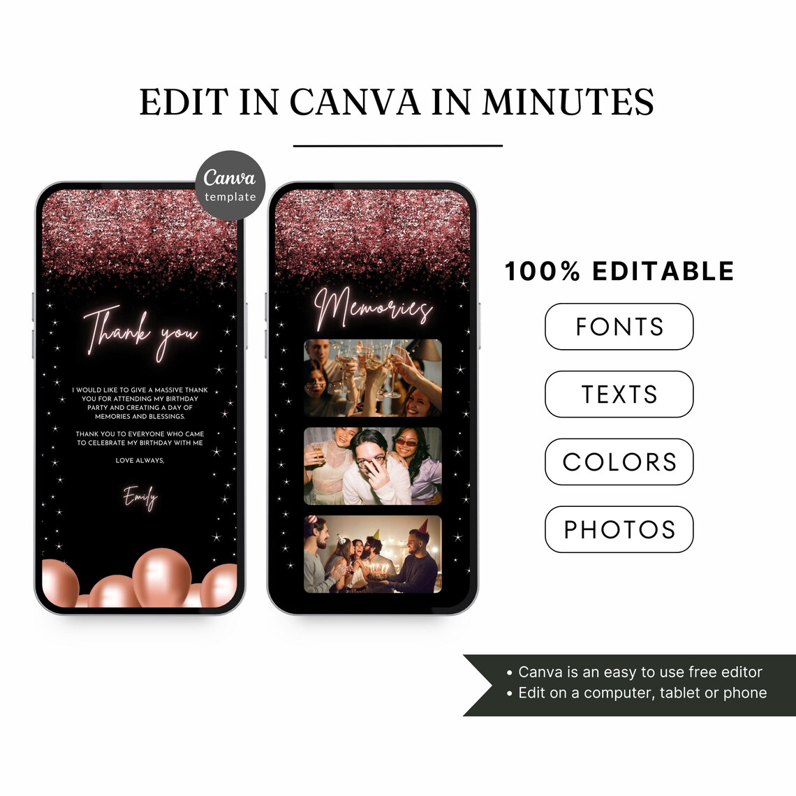 Birthday Party Thank You Note Template, Electronic Birthday Thank You ...