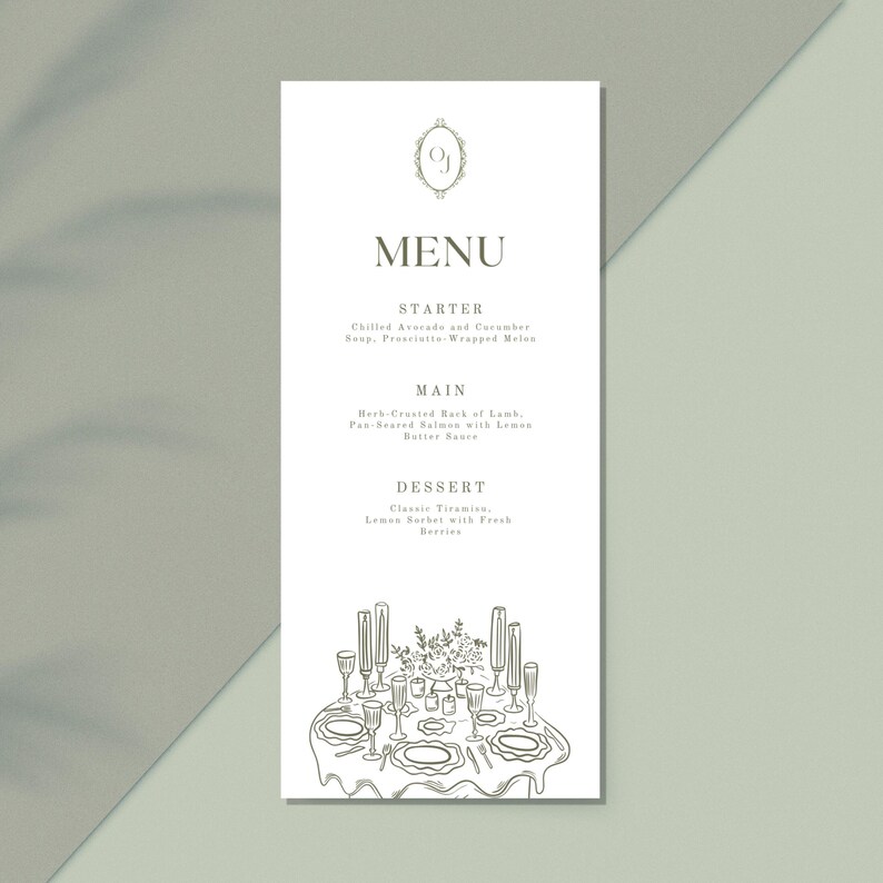 Monogram Wedding Menu Template, Editable Menu Card, Minimalist Wedding ...